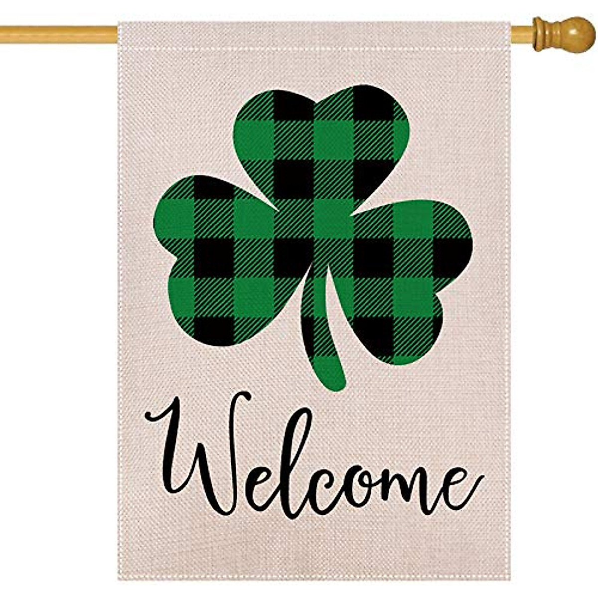 HUGSVIK St Patricks Day House Flags, 28 x 40 Double Sided Saint Patrick's Day Welcome House Flags, Buffalo Plaid Shamrock St Patrick’s Day Decorations Irish Decor for Farmhouse Garden Yard Porch