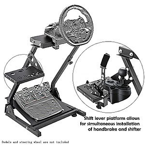 Hottoby Racing Steering Wheel Stand Foldable Shift Lever Upgrade Fit for Logitech/Thrustmaster G25 G27 G29 G920 G923 T150 T248 T300 Multi-level Adjustable Easy Storage Install Cockpit,No Wheel & Pedal