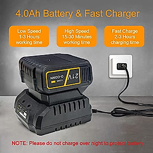 Leaf Blower, 21V Leaf Blower Cordless with 4.0Ah Battery and Charger, 320 CFM 150 MPH 6-Speed 2 Tubes Electric Leaf Blower for Leaves, Snow Debris and Dust Blowing