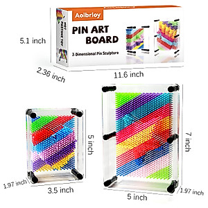 Aoibrloy 2 Pack 3D Pin Art Toy，Rainbow Sensory Pin Art Board Assorted Size Pin Impression Sculpture Needle Toys for Kids or Adults