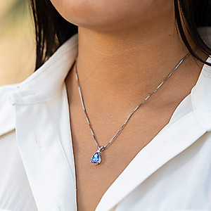 PEORA 14K White Gold Genuine Tanzanite and Diamond Teardrop Pendant for Women, 2.30 Carats total Pear Shape 10x7mm, AAA Grade