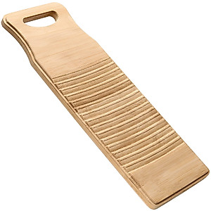 PINGEUI 2 Pack Bamboo Washboard, Anti-slip Wood Washing Clothes Washboard, Washboard for Laundry, Included 2 Pair Rubber Gloves and 2 Soap Net