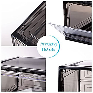 ZLLZUU Purse Storage Organizer for Closet, 6 Pack Plastic Storage Boxes with Acrylic Magnetic Door for Collectibles, Wallet, Cosmetic, Toys (Medium Size Clear Black)