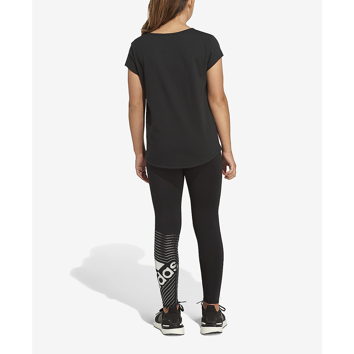 adidas girls Glam Graphic Tights Pants, Black With Silver, Large US