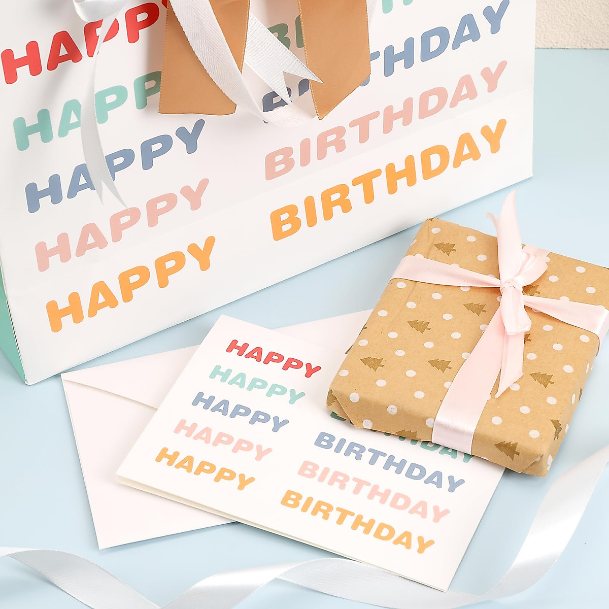 Moretoes 2 Pack Birthday Gift Bags Matching Tissue Paper and Cards, Pretty Rainbow Gift Bags Happy Birthday Gift Bags for Men Women, 12.6" x 10.25" x 4.7"