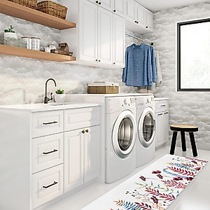 Colorful Leaf Kitchen Rug Botanical Plant Flower Country Farmhouse Style Water-Absorbing Runner Carpet Area Mat for Bedroom Bathroom Indoor Use Rubber Backing Accent Throw Low Pile Washable 20x47