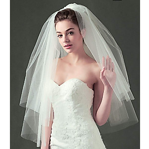 Aiosy Bridal Wedding Veils Short 2 Tier White Tulle Blusher Veil with Comb Bride Hair Accessories for Women and Girls (White)