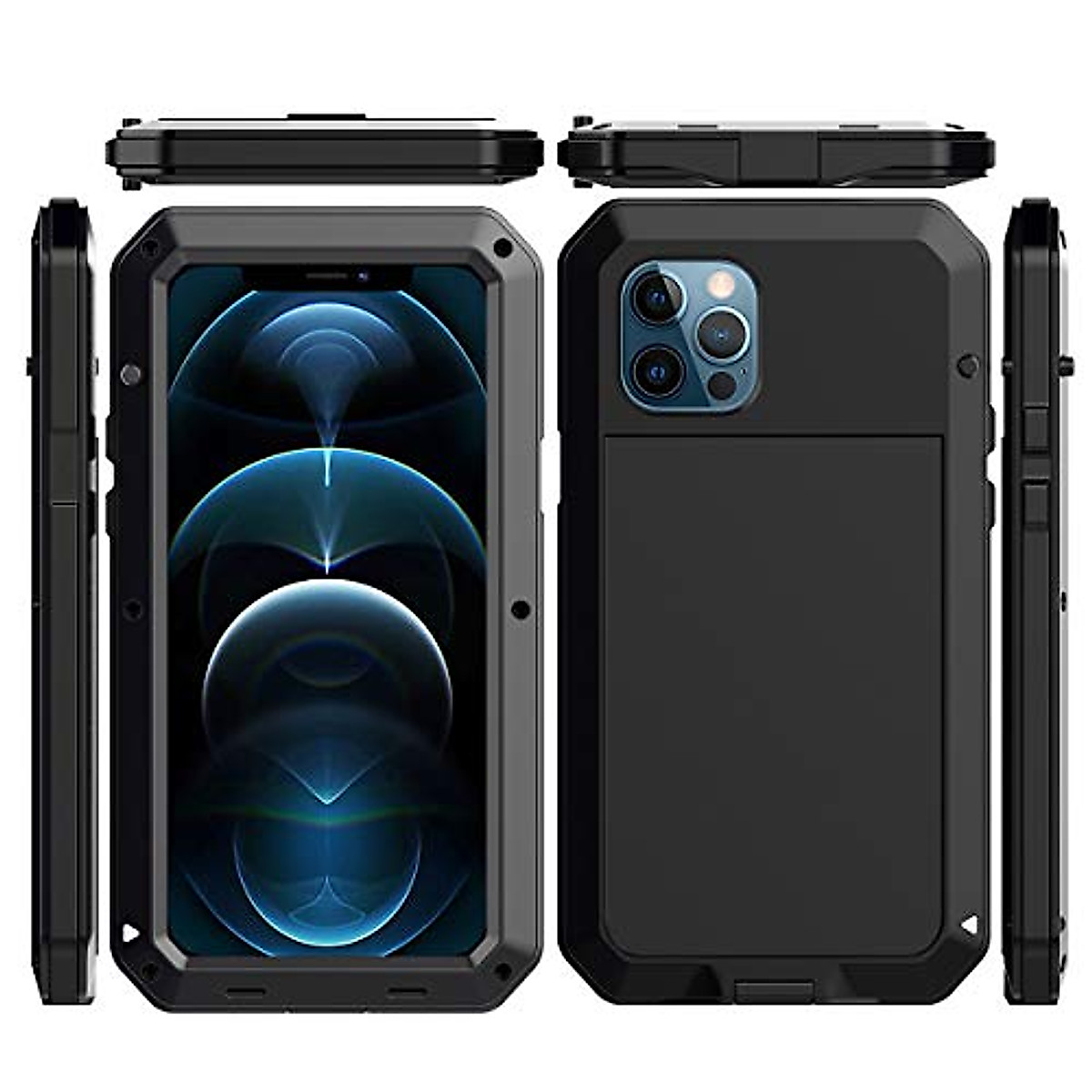 Marrkey iPhone 12 Case, 360 Full Body Protective Cover Heavy Duty Shockproof [Tough Armour] Aluminum Alloy Metal Case with Silicone Built-in Screen Protector for Apple iPhone 12 Pro 6.1 Inch - Black