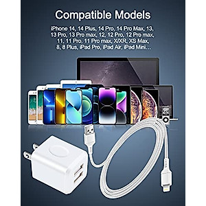Apple Charger Kits for iPhone 14 Pro Max 14Pro 14 Plus 13Pro 13 12 11 SE 10 XR X XS 8 7 6 6s Plus, Dual USB Charger Block with USB to Lightning Cable, 2.1amp travel wall plug adapter+USB lighting cord