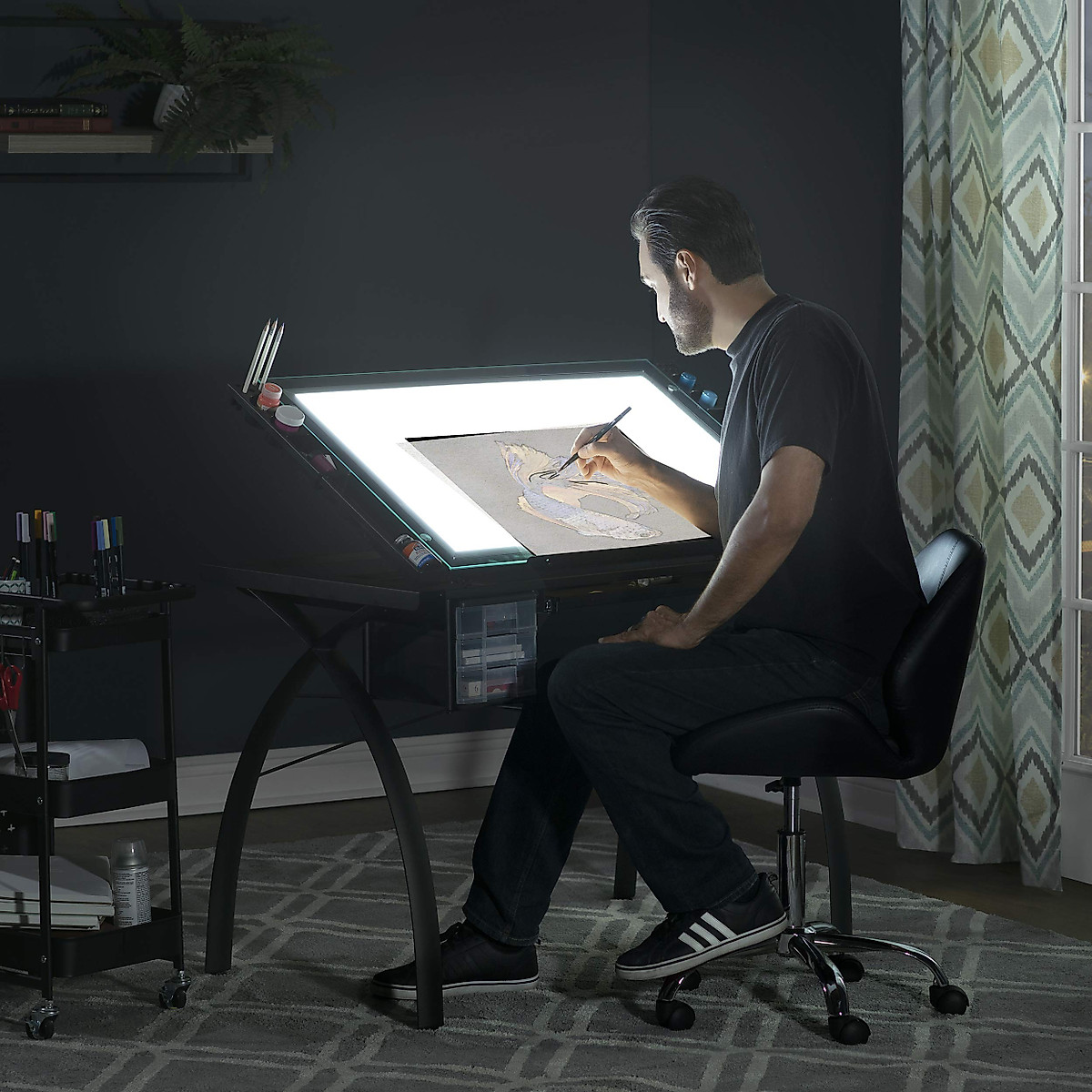 Artograph Futura Light Tracing Table for Artists with Storage and Adjustable, Dimmable Glass Work Top