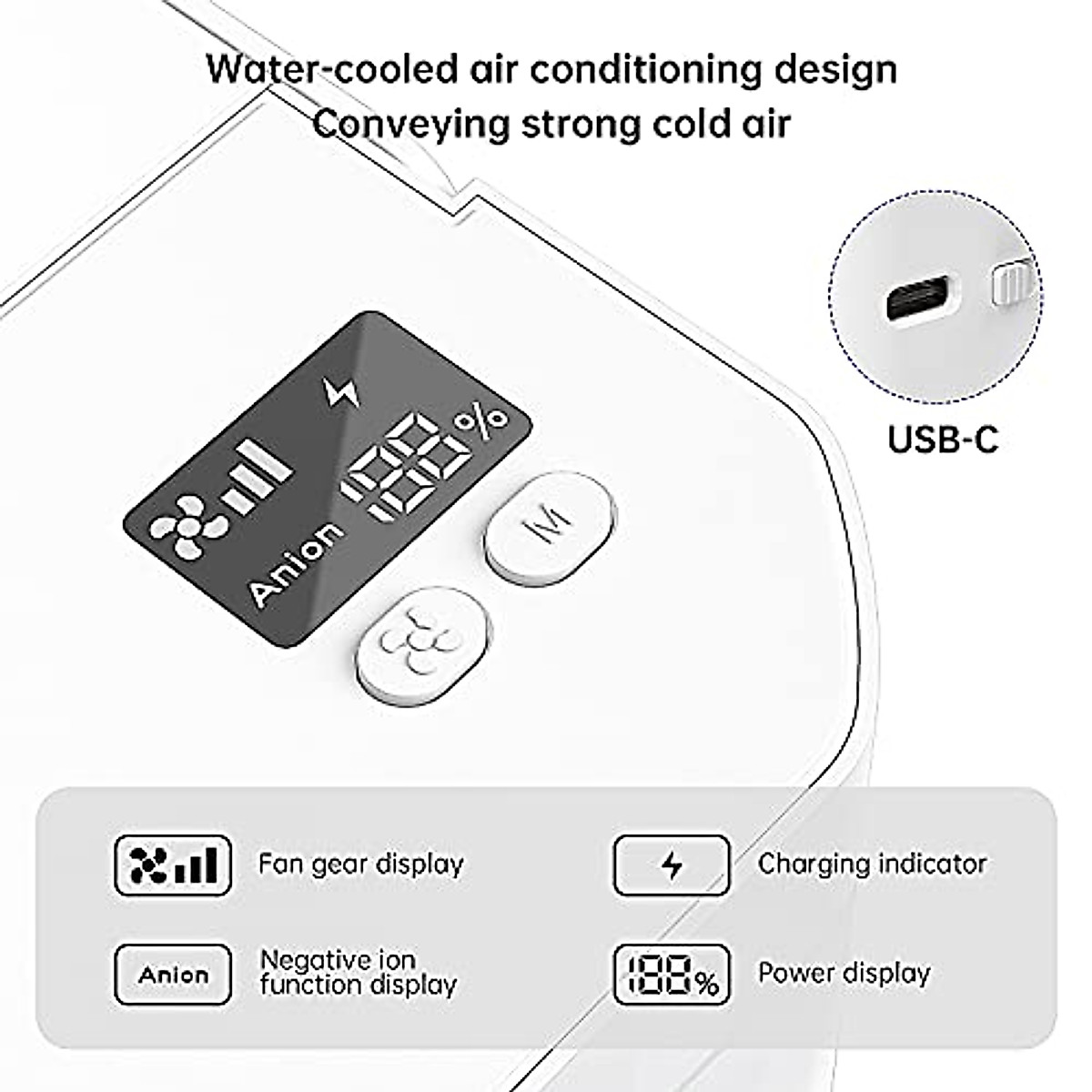 Portable Air Conditioners, Rechargeable Desktop Fan with 3-speed, Cordless Personal Air Cooler with Handle, Evaporative Air Cooling Conditioner for Home, Bedroom, Office, Camping Tent
