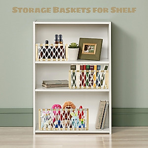 Wongblee Macrame Storage Baskets Set of 3, Decorative Wood Baskets, Nesting Organizer Boxes for Shelves, Boho Room Décor