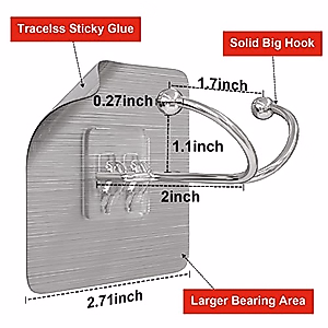 Booda Brand Adhesive Hooks 30lbs Max Heavy Duty Double Wall Hooks for Hanging No Damage, Waterproof & Rustproof Stainless Towel Hooks for Bathroom, Kitchen Home and Office (6, Large)