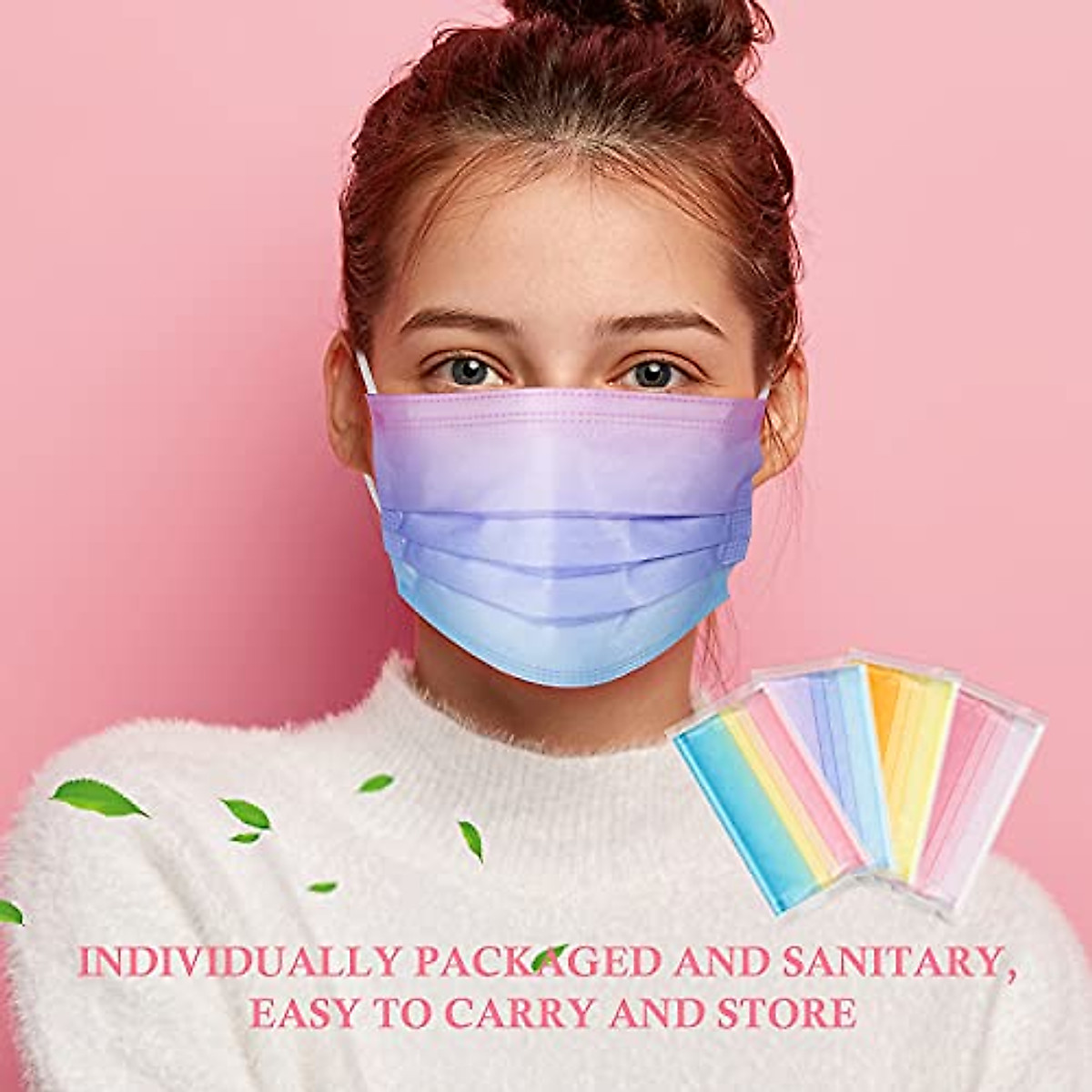 NiHealth 60PCS Adult Disposable Face Mask Pack, Rainbow Pattern with 4 Designs, Individually Wrapped, 3-Layer Comfortable and Breathable Non-Woven Fabric Coverings (Mixed Macaron Gradient Colors)