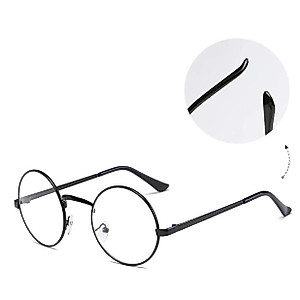 LOVEF Large Oversized Metal Frame Clear Lens Round Circle Vintage Eye Glasses 5.4 * 2inch (Black)