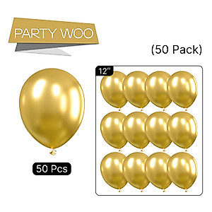 PartyWoo Metallic Gold Balloons, 50 pcs 12 Inch Gold Metallic Balloons, Gold Balloons for Balloon Garland or Balloon Arch as Party Decorations, Birthday Decorations, Baby Shower Decorations, Gold-G101