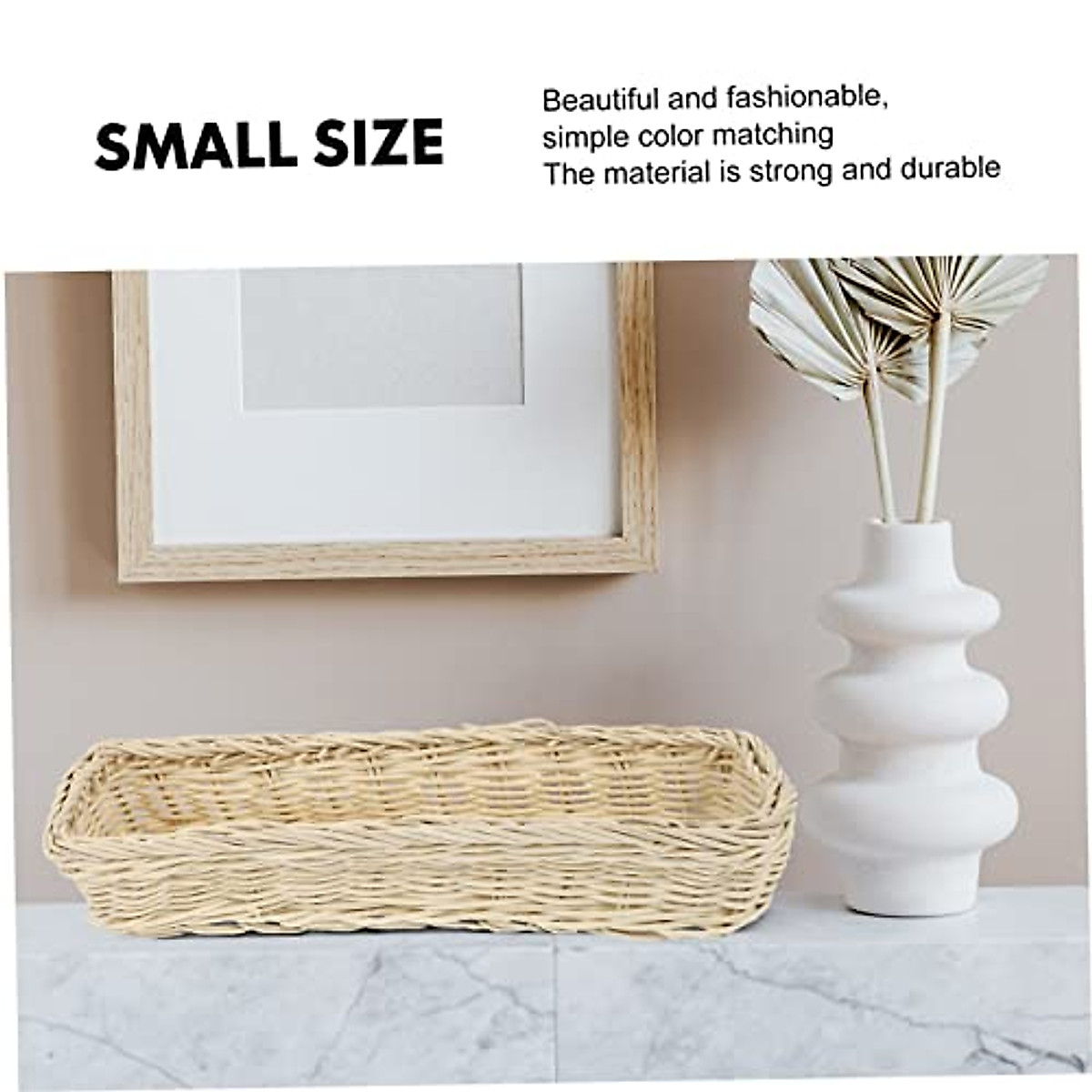 ORFOFE 1pc Sundries Storage Tray Manual Basket Woven Wicker Basket Desktop Sundry Storage Tray Sundries Basket Vanity Silverware Household Weaving Basket Grocery Basket Rattan Snack White