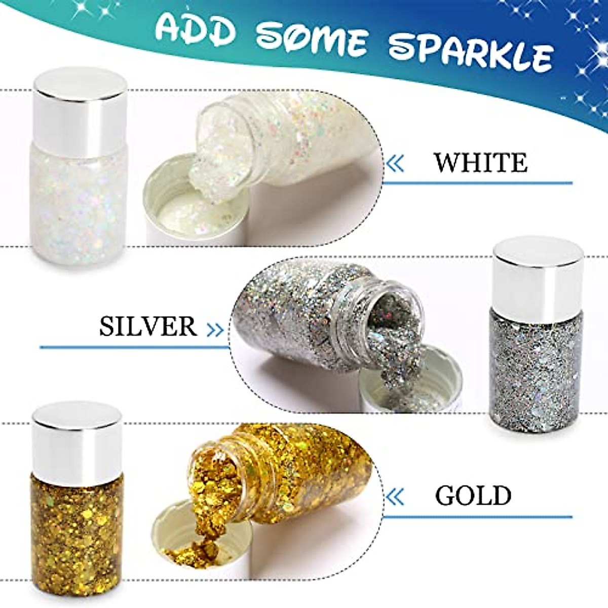 AIDUCHO 6 Colors Body Glitter Gel for Women Girls Chunky Glitter Gel for Face Hair Eyes Nails Lip Mermaid Makeup Long Lasting & Quick Drying Sparkling Festival Glitter with 2 Brush, 20ml*6