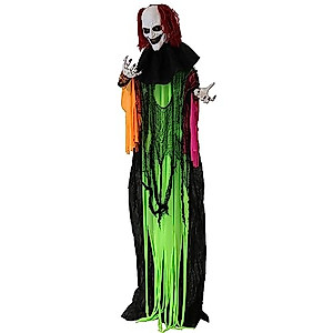 Haunted Hill Farm 5.8 ft. Animatronic Clown, 5 Voice Greetings, Touch Activated, Flashing Red Eyes, Battery-Operated, Halloween Decoration, Multi