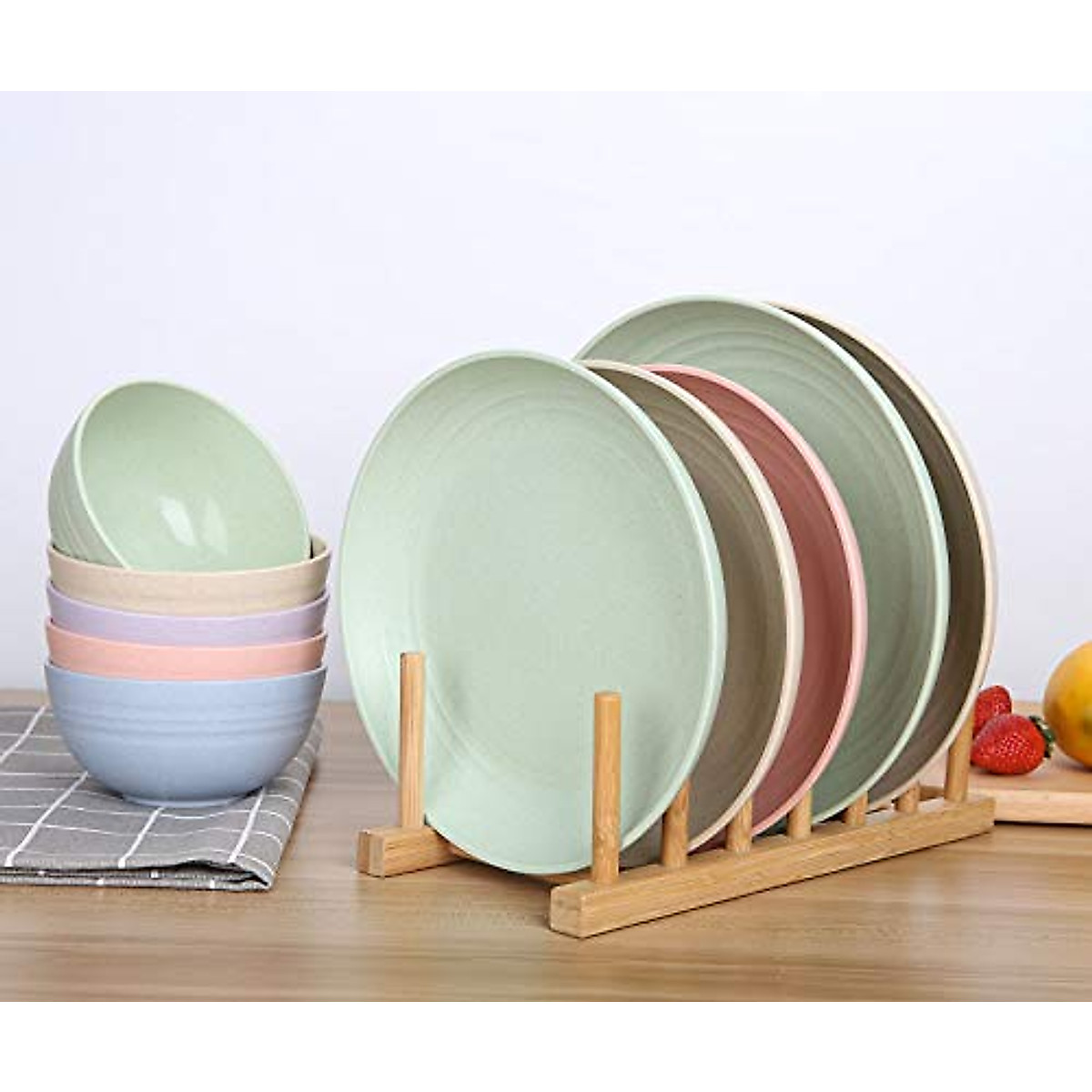 LuckyZone 8.8 Inches Unbreakable Wheat Straw Plates - Reusable Plate Set - Dishwasher & Microwave Safe - Perfect for Dinner Dishes - Healthy, BPA Free & Eco-Friendly (8.8 Inches)