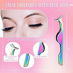 Layhit 5 Pcs Lash Applicator Tool Set Lash Tweezers for DIY Individual Lash Clusters Application and Removal Straight and Curved Eyelash Extension Tweezers with Storage Box and Eyebrush (Iridescence)