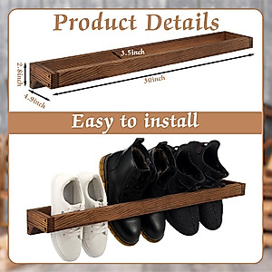 Wenqik 2 Pcs Wall Mounted Shoe Rack 30 Inch Rustic Wood Wall Hanging Shoe Rack Space Saving Footwear Holder Shoe Storage Organizer for Mudroom, Entryway, Closet (Burnt Wood)