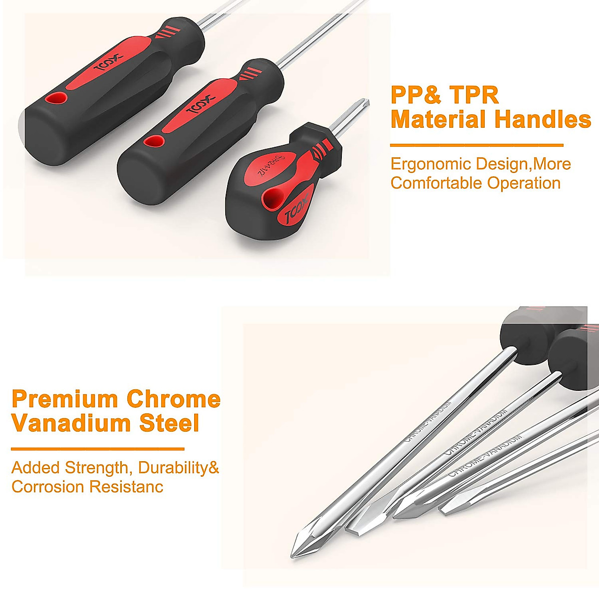 XOOL Magnetic Screwdriver Set 10PCS, 5 Phillips and 5 Flat Head Tips Professional Cushion Grip Screwdriver Non-Slip for Repair Home Improvement Craft