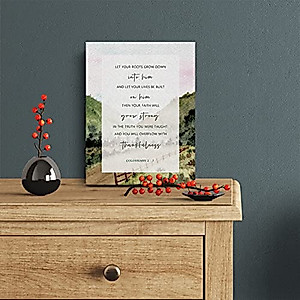 Bible Verse Canvas Print Decor Let Your Roots Grow Down Colossians 2:7 Wall Painting Posters Artwork 12”X15” Watercolor Home Office Decoration (Framed)