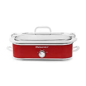 Elite Gourmet MST-5240 Casserole Crock Slow Cooker, Locking Lid Adjustable Temperature Keep Warm Oven & Dishwasher-Safe Casserole Pan, 3.5Qt Capacity, Red
