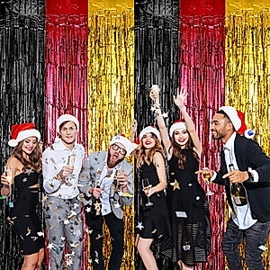 Peryiter 6 Pcs Metallic Tinsel Foil Fringe Curtains 3.3 x 6.6 ft Backdrop Props for Halloween Birthday Anniversary Bridal Shower Baby Shower Holiday Party Decorations(Black, Red, Gold)
