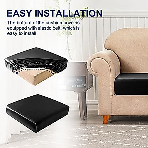 SUBRTEX Leather Waterproof Cushion Covers Breathable Sofa Seat Slipcpvers for 1-2-3-4 Seaters Stretch Replacement for Furniture Protector (Small, Black)