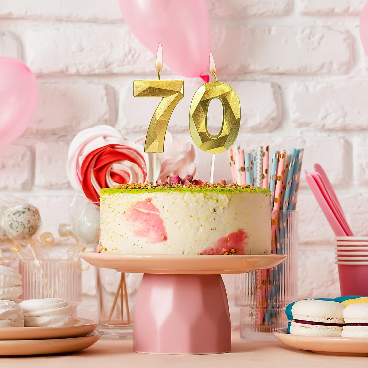 70th Gold Birthday Candles, Number 70 Glitter 3D Diamond Designs Cake Topper Party Decoration for Women Girl Party Celebration