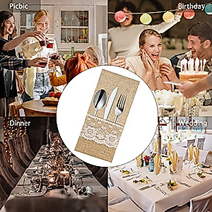 Gbateri 30 Pack Natural Burlap Cutlery Pouch,Burlap Silverware Holders Silverware Bags, Hessian Burlap Lace Utensil Napkin Holders, Knifes Forks Bag with Cotton Inner for Vintage Wedding Christmas