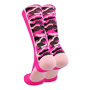 MadSportsStuff Pink Ribbon Awareness Camo Crew Socks (Neon Pink/Pale Pink, Large)