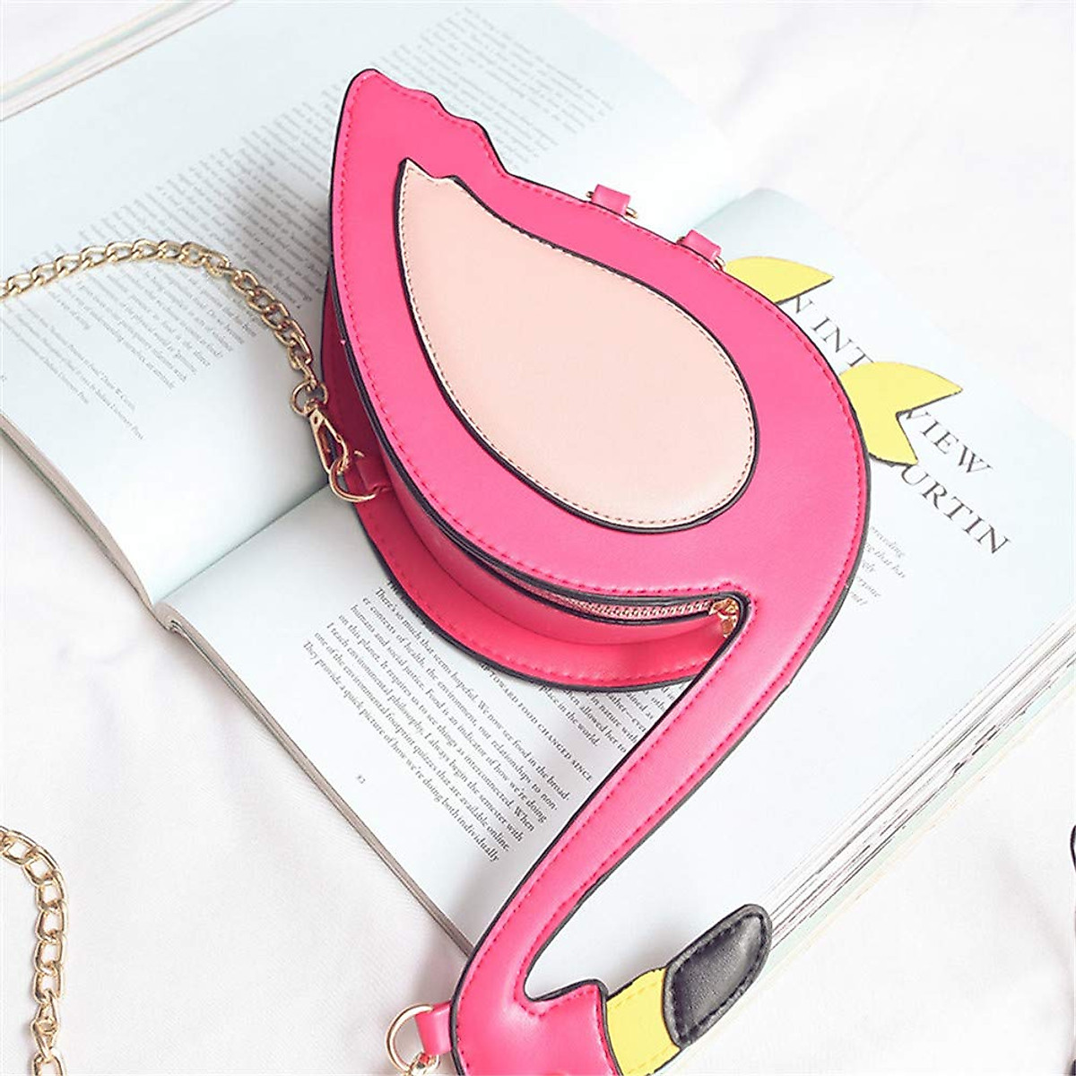 WILDFINDING Women Stylish PU Leather Cute Handbag Flamingo Crossbody bag, Red, 19cm