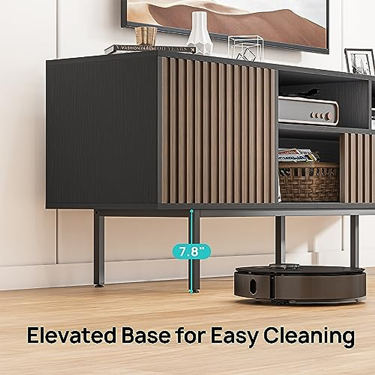 TV Stand, Wood Entertainment Center with Storage Shelves Cabinet, 59" Mid Century Modern Television Stand for up to 65", TV Console Table for Bedroom, Living Room