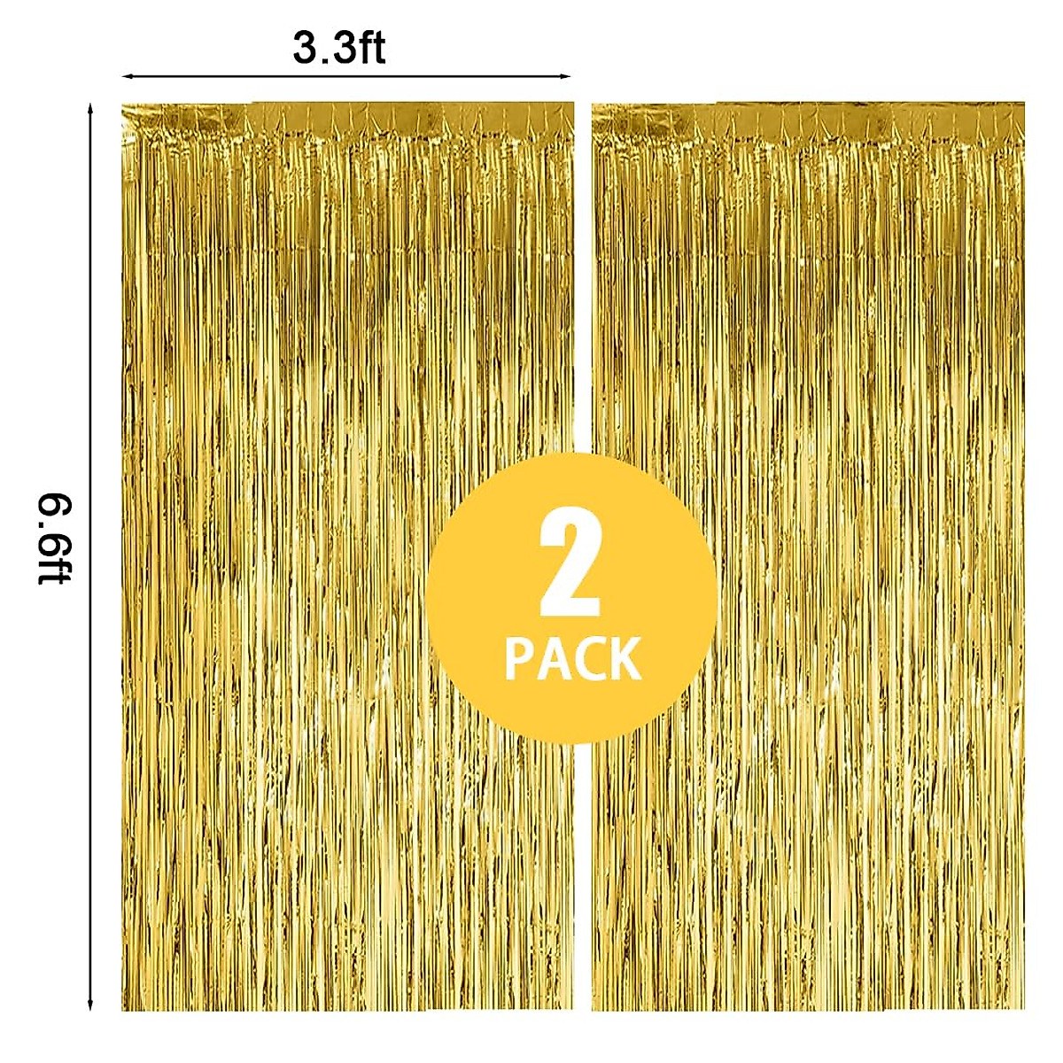 AIBIIN 2 Pack of 3.3x6.6ft Gold Foil Fringe Curtain Gold Streamers Backdrop Curtains for Gold Party Decorations Gold Graduation Wedding Birthday Bachelorette New Year Decor Photo Shoot Props