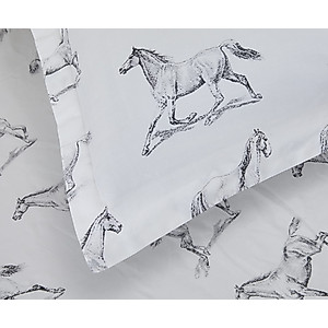 Melange Home Horses 400 Thread Count Cotton Duvet Set, Twin/Twin XL,Grey