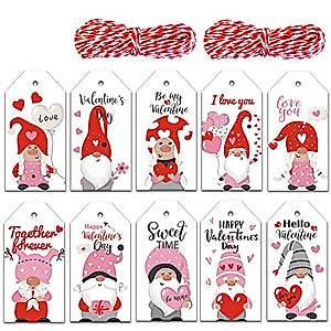 Doumeny 150Pcs Valentine Gnome Gift Tags Happy Valentine's Day Paper Tags Love You Holiday Hanging Labels Present Tags with 98 Feet Twines for DIY Crafts Party Wedding Courtship Gift Wrapping Supplies