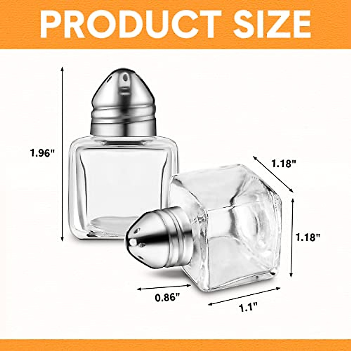 Mimorou 100 Pack Mini Salt and Pepper Shakers Bulk 0.5 Oz, Small Cube Glass Spice Shaker Container with Stainless Steel Lid for Kitchen Restaurant Travel Home Camp Party Supplies