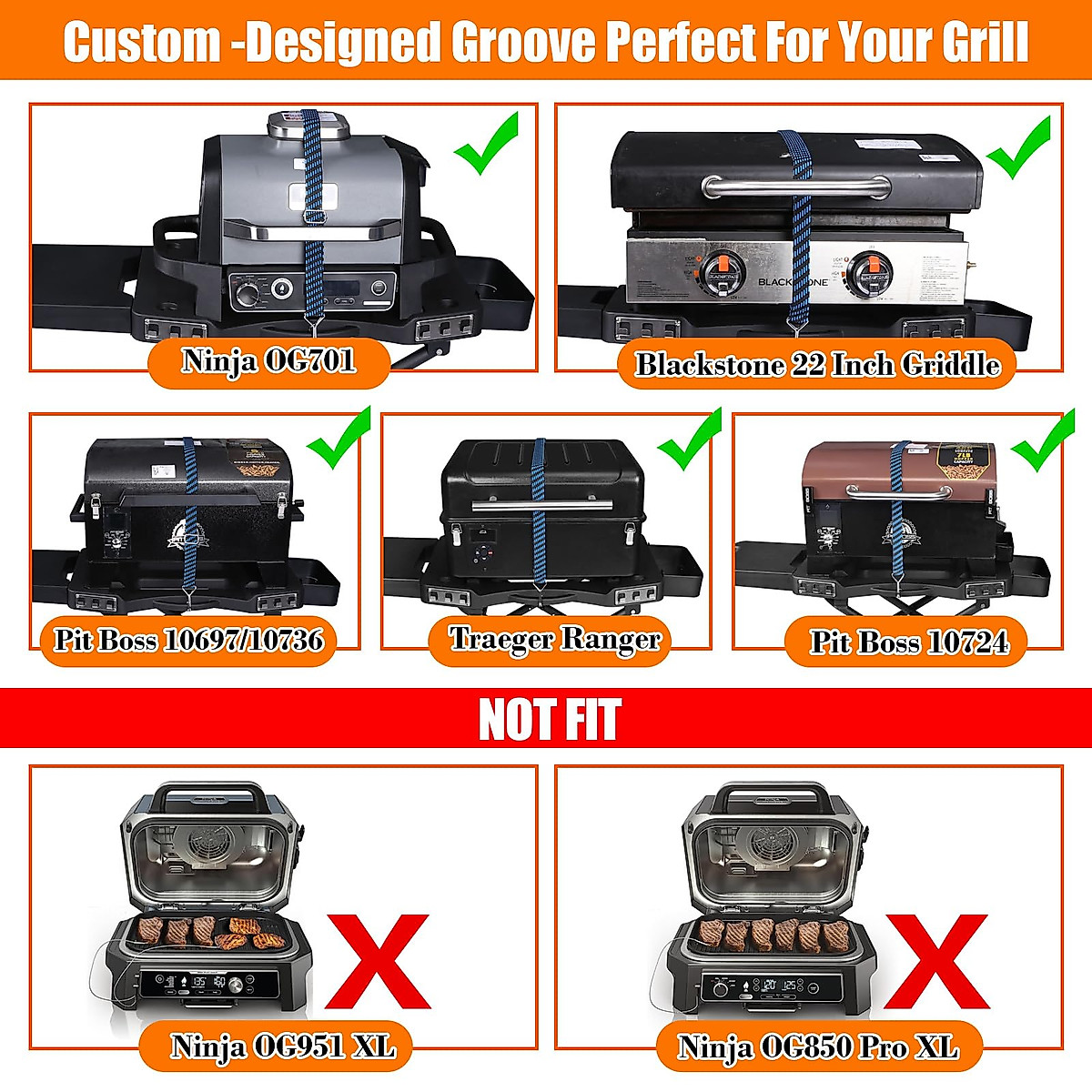 GRILL FORCE Portable Grill Cart for Ninja OG701 OG751, Collapsible Outdoor Grill Stand for Ninja Woodfire Grill, Fits Ninja OG700 Series, Traeger Ranger,Pit Boss 10697/10724 and 22" Blackstone Griddle