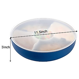 ZENFUN 2 Pack Plastic Candy and Nut Serving Container with Lid, 11.5 Inch Divided 5 Compartment Snack Bowls Serving Tray, Multifunctional Party Appetizer Tray for Dried Fruits, Food Storage