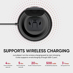 ABKO Active Noise Cancelling True Wireless Earbuds ANC Bluetooth Headphones in-Ear USB-C Wireless Charging with Microphone Built-in Mic EC10 Black