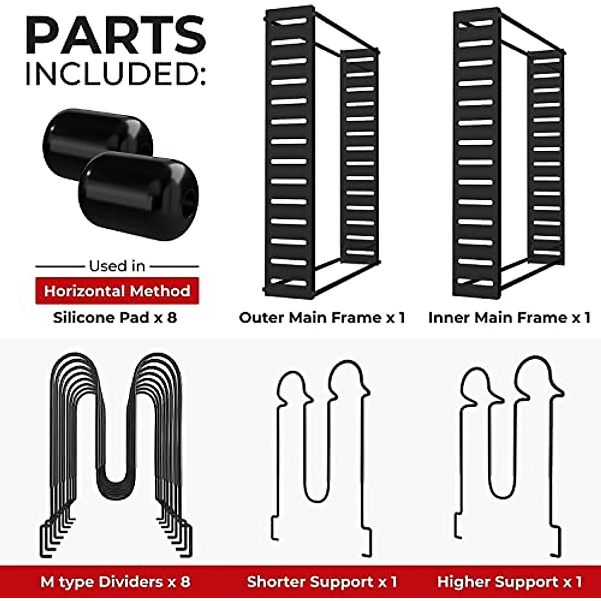 STORLUX Pots and Pans Organizer : Rack for under Cabinet, Expandable Pot Lid Kitchen Cabinet Organizer Holder with 10 Adjustable Compartment, for Cutting Board, Cast-iron Pan, Heavy Cookware