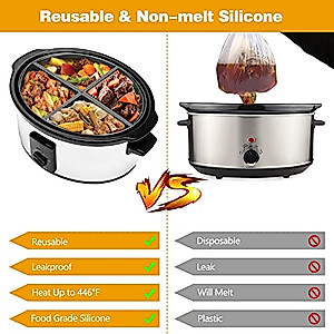 Slow Cooker Divider, Silicone Liner fit 6 QT Crockpot, Makes 4 Flavors & Reusable Crockpot Divider, Dishwasher Safe Fit 6QT (4 Count, Grey)
