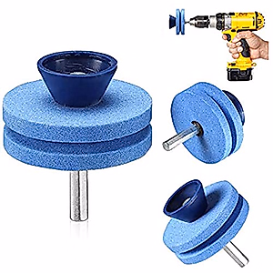 Universal Wear Resistant Lawn Mower Blade Sharpener, for Power Drill and Hand Drill Double-Layer Grindstone Not Easy Damage-3 PACK
