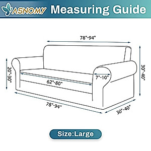 Asnomy Couch Covers for 3 Cushion Couch Stretch Sofa Covers Slipcovers, Pet Protector Furniture Covers for Dogs Cats Spandex Jacquard Fabric Small Checks（Large， Black）