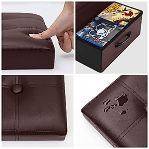 AmasSmile® Storage Ottoman Foot Rest Stool, 16 inch Leather Folding Footstool Bench, Short Ottoman Bench, Storage Foot Rest Store, Books, Records Support 220 lbs, Brown