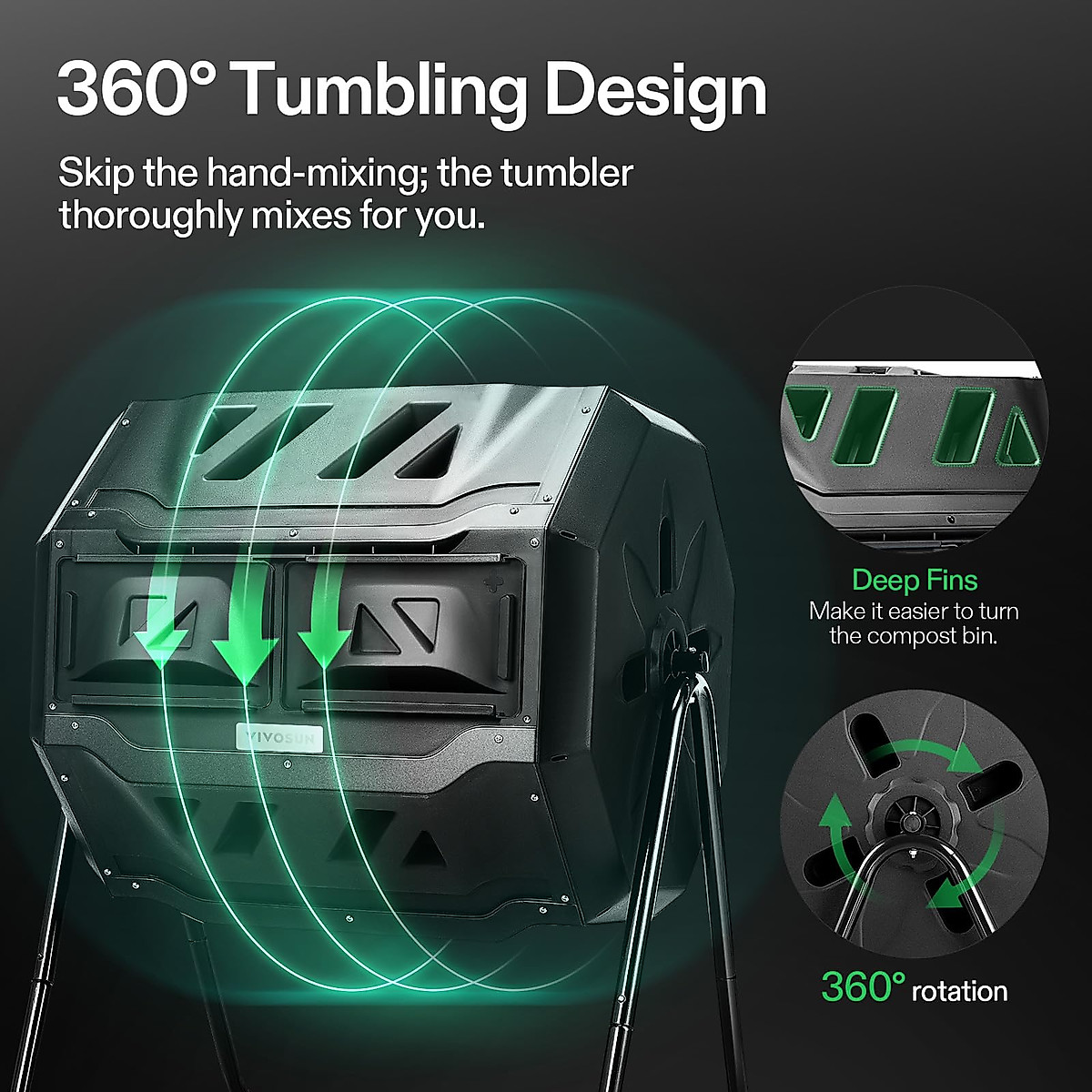 VIVOSUN Dual Rotating Batch Compost Bin with Compost Thermometer (20 Inch & 0-200°F)