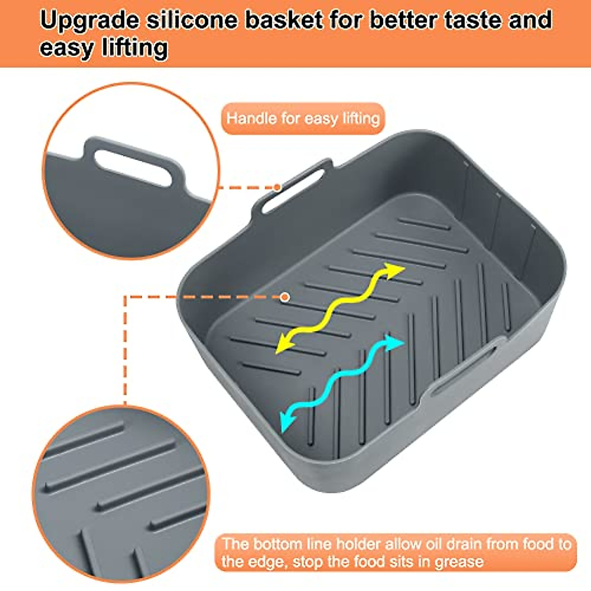 BYKITCHEN Air Fryer Silicone Liners for Ninja Dual Air Fryer 10 QT, Set of 2, Rectangular Silicone Air Fryer Liners Compatible with Ninja DZ401/DZ550, Double Air Fryer Accessories